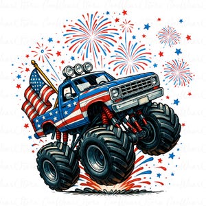 Monster Truck 4th of July Png, Monster Truck America Png, Retro America ...