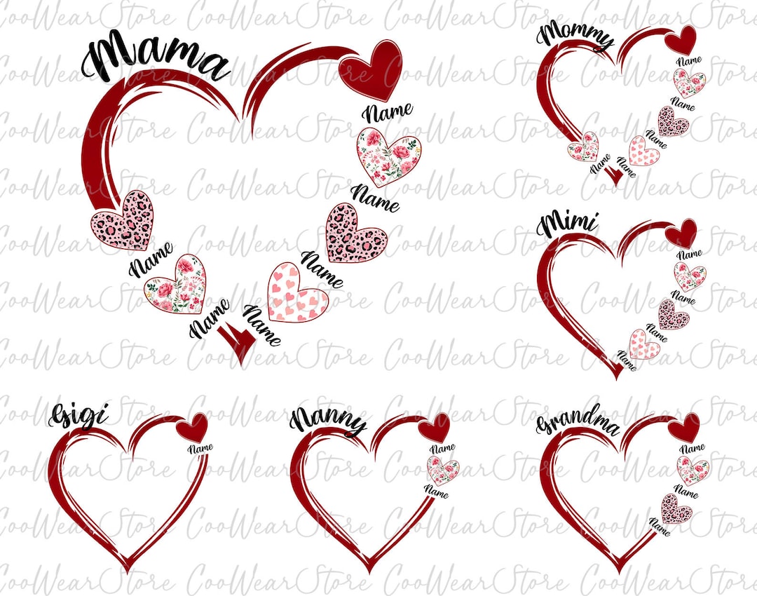 Custom Mama Heart With Kids Name Png, Happy Mother's Day Png ...