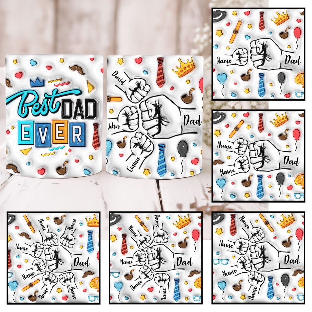 Personalized Dad Fist Bump Mug Wrap, Dad 3D Inflated 11oz Mug Template ...