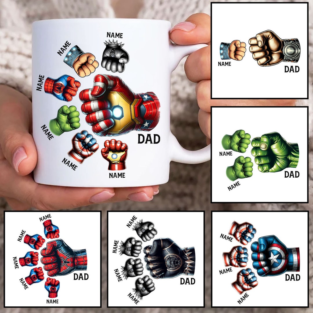 Custom Super Dad Fist Bump up to 6 Kids Mug Wrap, Dad 11oz Mug Template ...