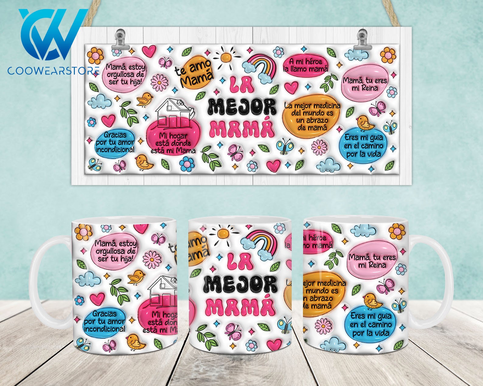 Best Mom Ever 3D Inflated Mug Wrap, 3D Puff Spanish Mom 11oz Mug ...