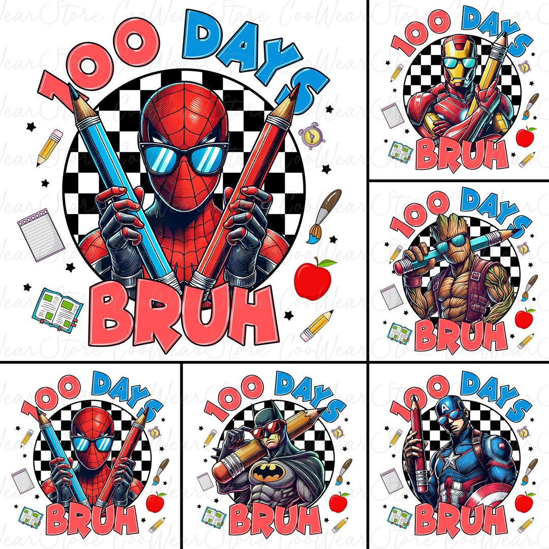 Bundle 100 Days of School Superhero Png, Cartoon Movie 100 Days Png ...