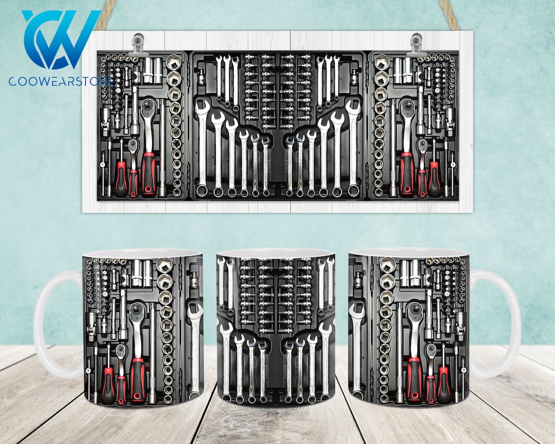 Mechanic Dad Mug Wrap, Toolbox Mechanic 11oz Mug Template, Dad 3D Puff ...