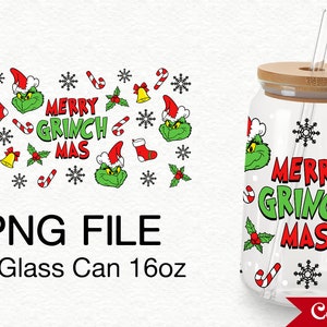 Christmas Character 16oz Glass Can Wrap, Merry Christmas 16 Oz Glass ...