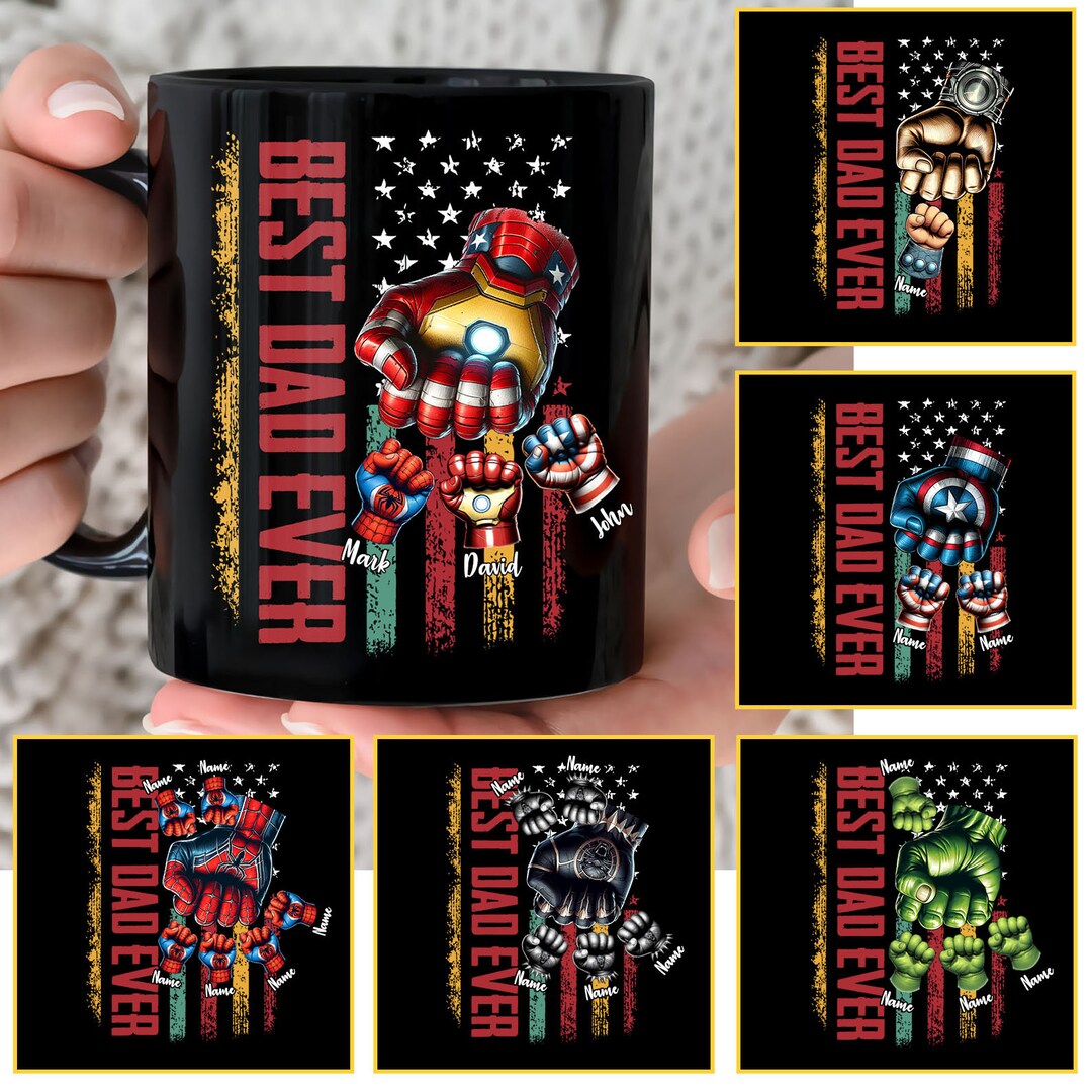 Custom Super Dad Fist Bump up to 6 Kids Mug Wrap, Dad 11oz Mug Template ...
