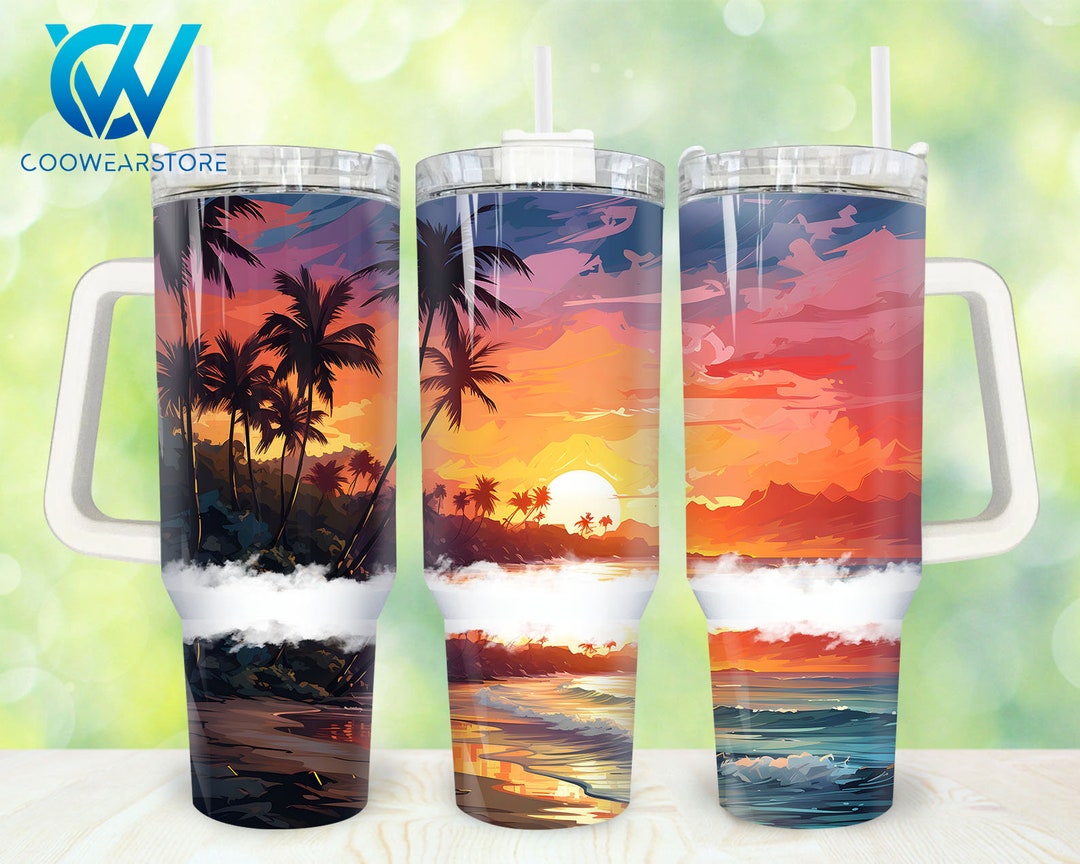 Tropical Sunset 40oz Tumbler Wrap Png, Beach Sunset 2 Pieces 40 Oz ...