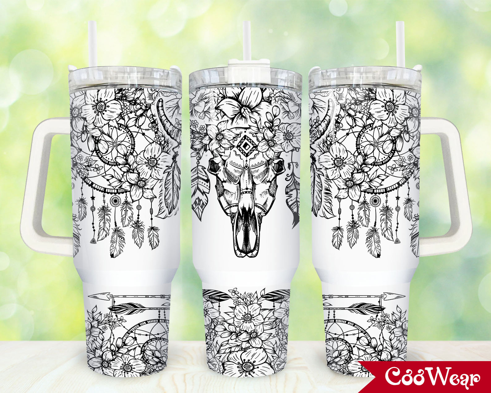 Western Highland Cow Skull 40oz Tumbler Wrap Png, Bull Skull Floral 2 ...