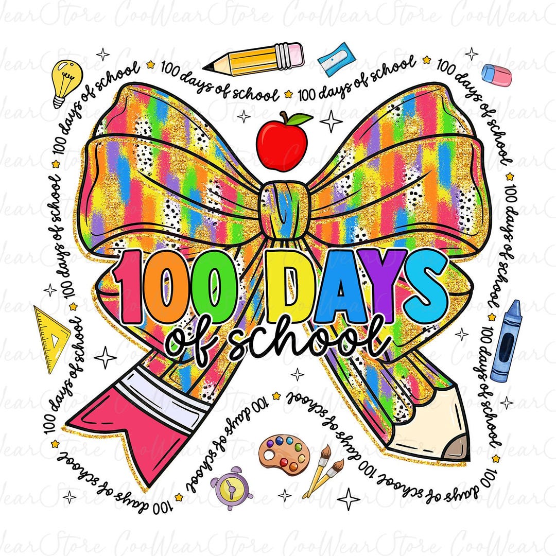 100 Days of School Coquette Png, Glitter Teacher 100 Days Png, Coquette ...