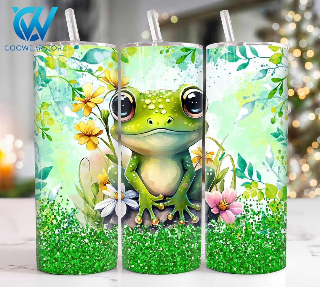 Frog 20 Oz Skinny Tumbler Sublimation, Frog Flower 20oz Tumbler Png ...