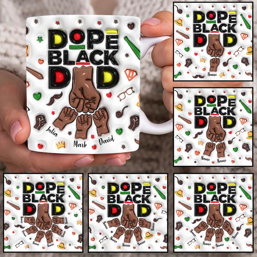 Personalized Dad Fist Bump Mug Wrap, Custom Dope Black Dad 3D Inflated ...