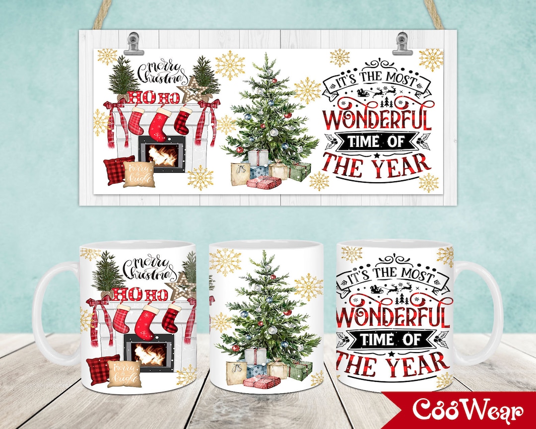 Christmas Mug Wrap, 11oz & 15oz Mug Template, Merry Christmas 11oz Mug ...
