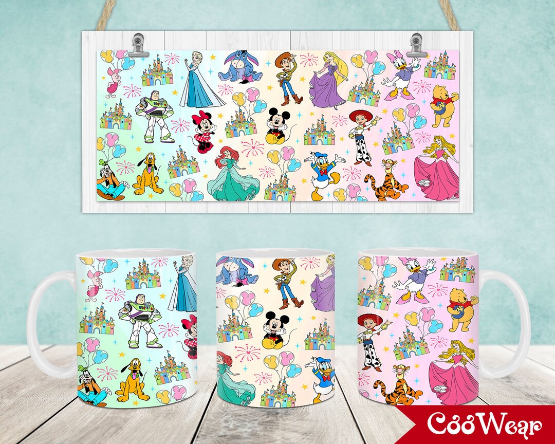 Cartoon Characters Mug Wrap, 11oz & 15oz Mug Template, Cartoon 11oz Mug ...