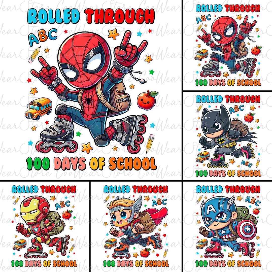 Bundle 100 Days of School Superhero Png, Cartoon Movie 100 Days Png ...