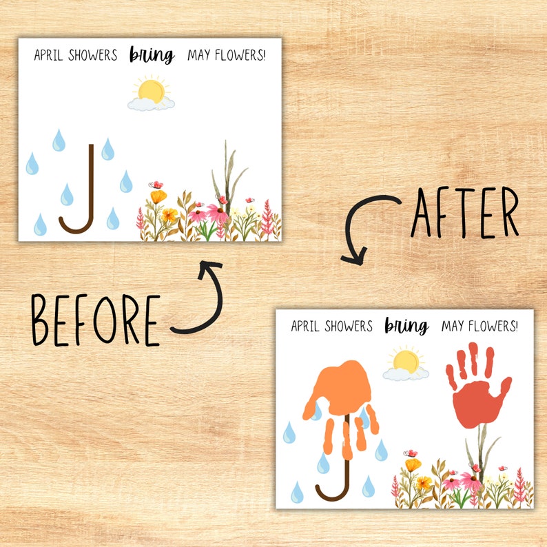 April Showers Bring May Flowers Craft | Handprint Art | Baby Handprint ...
