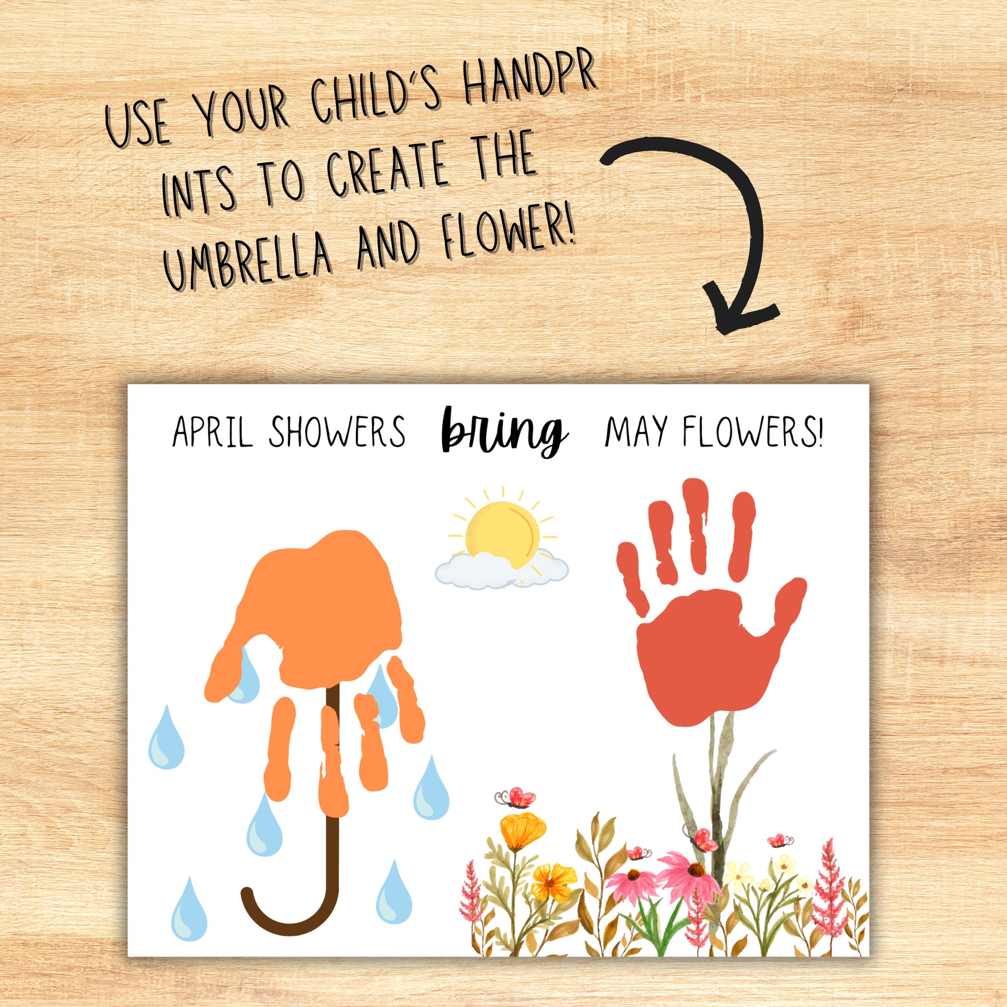 April Showers Bring May Flowers Craft | Handprint Art | Baby Handprint ...