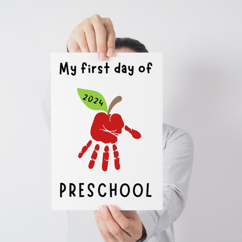 First Day of School Handprint Art | Apple Handprint Preschool Sign ...
