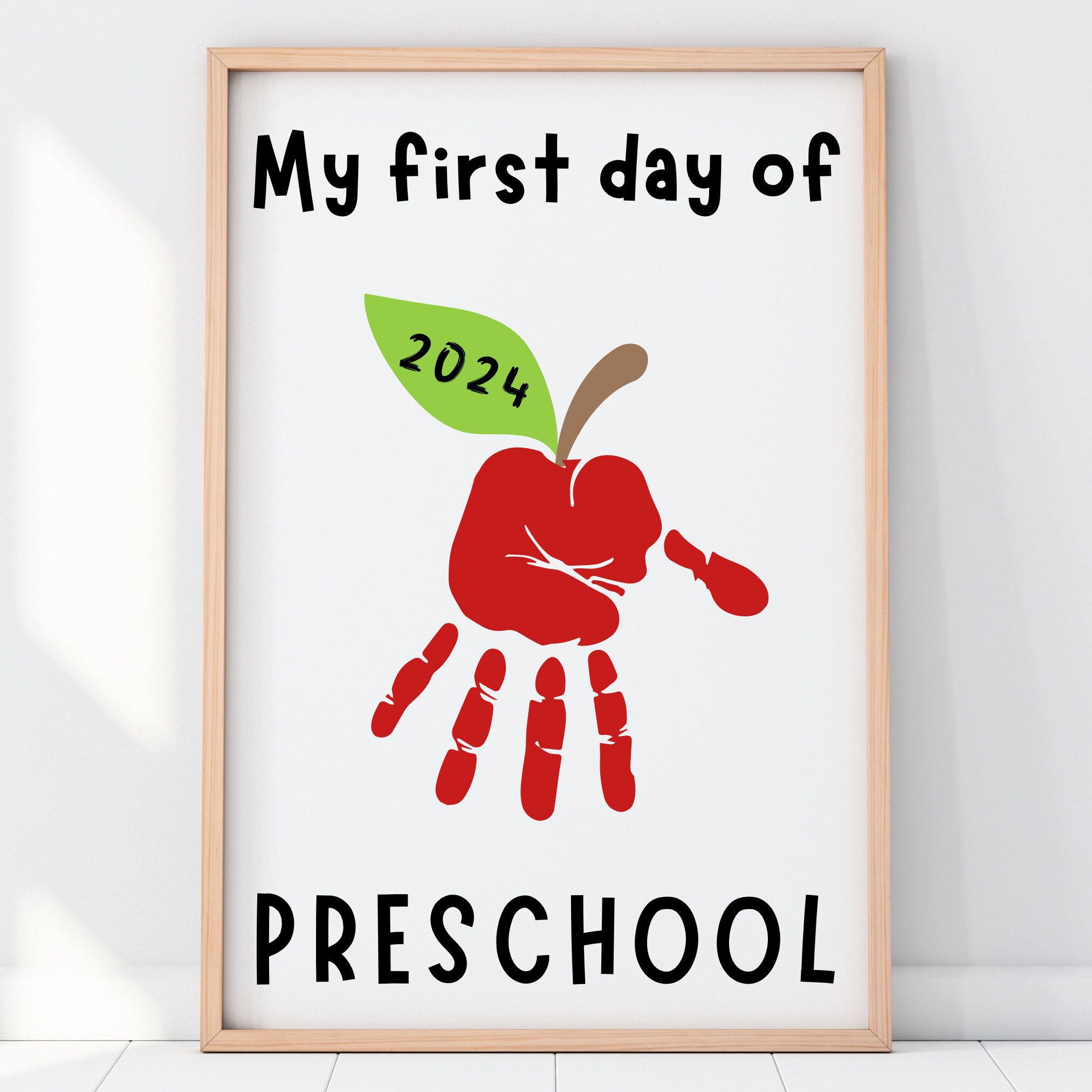 First Day of School Handprint Art | Apple Handprint Preschool Sign ...