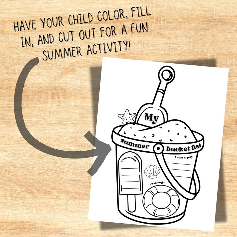 Printable Summer Bucket List | Bucket Coloring Page | Summer Printable ...