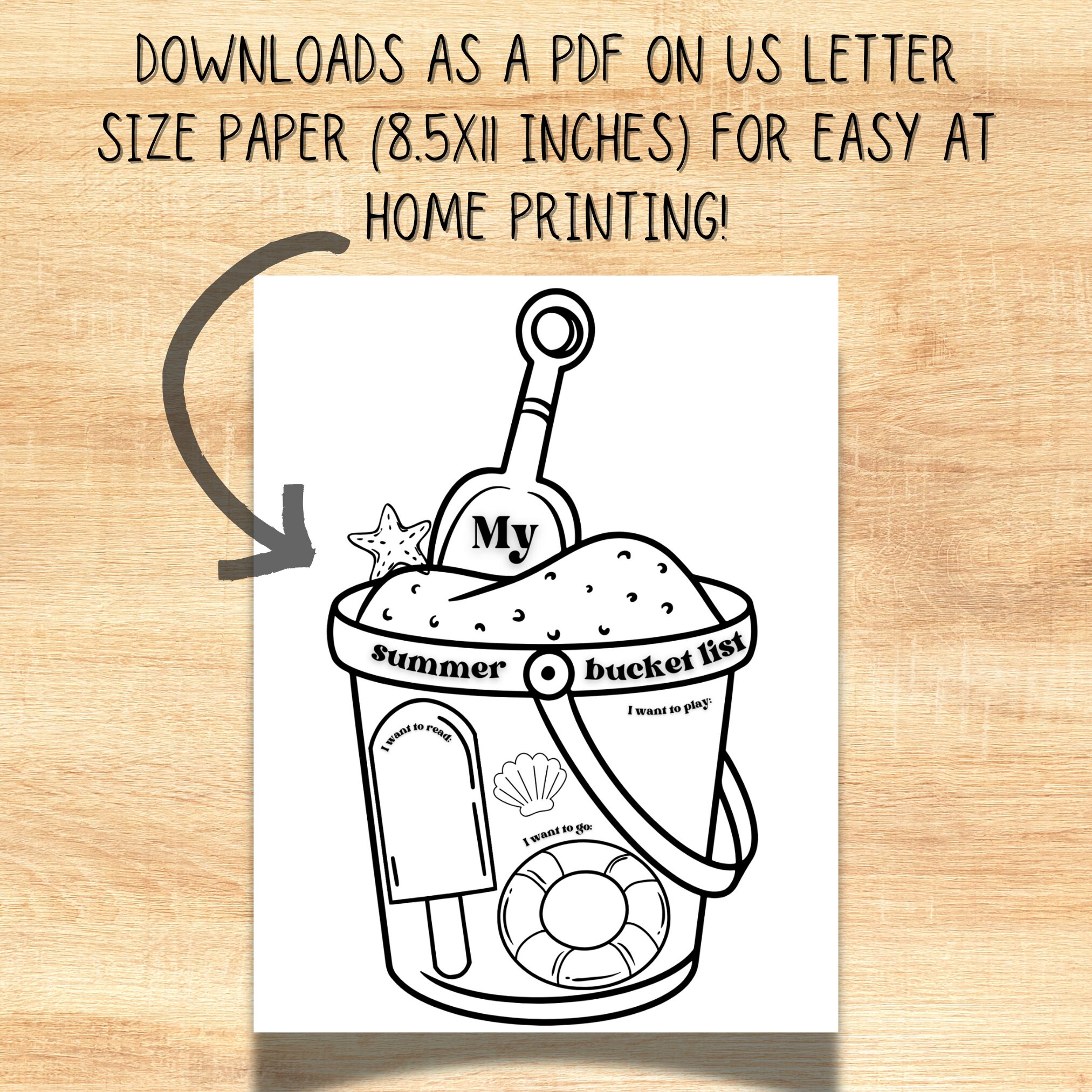 Printable Summer Bucket List | Bucket Coloring Page | Summer Printable ...