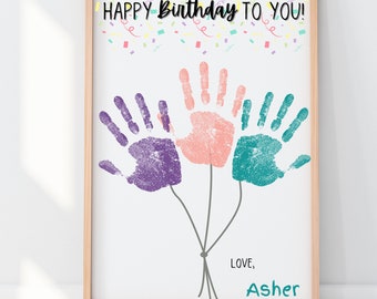 Happy Birthday Handprint Art, Custom Birthday Gift, Handprint Keepsake ...