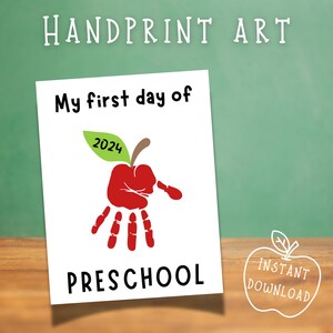 First Day of School Handprint Art | Apple Handprint Preschool Sign ...