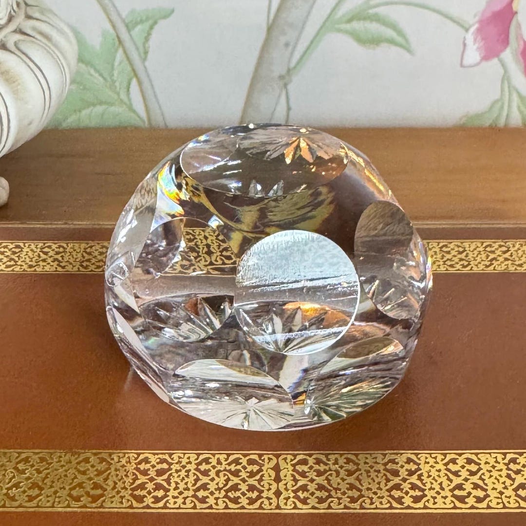 Vintage Faceted Lead Crystal Paperweight Starburst Cut Design Round ...