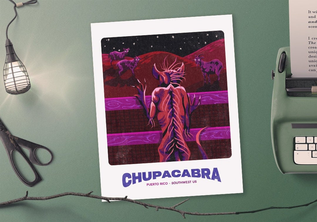 Chupacabra Travel Poster - Chupacabra - Scary Print - Monster Prints - Cryptozoology - Cryptids ...