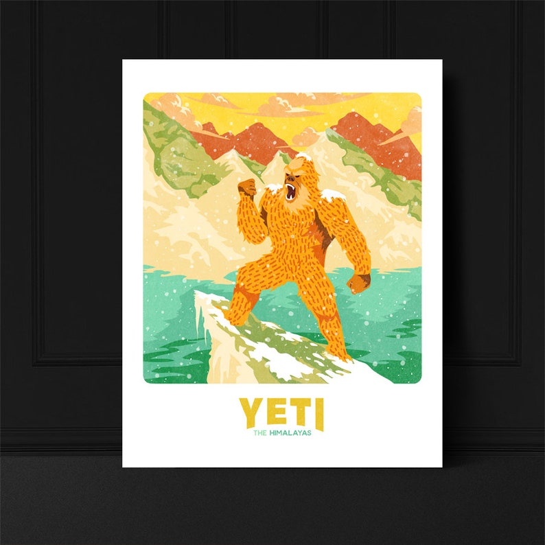 Yeti Travel Poster the Himalayas Yeti Yeti Monster Prints Cryptozoology ...