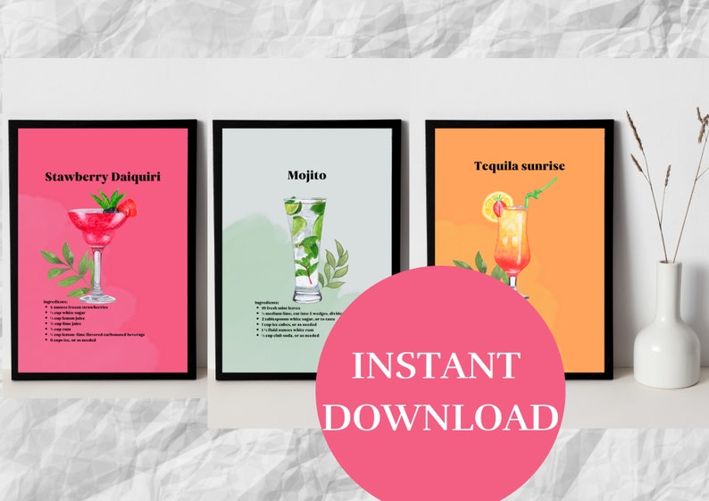 Fun Colorful Cocktails Posters | 3 Sets | Digital Download | Bar ...