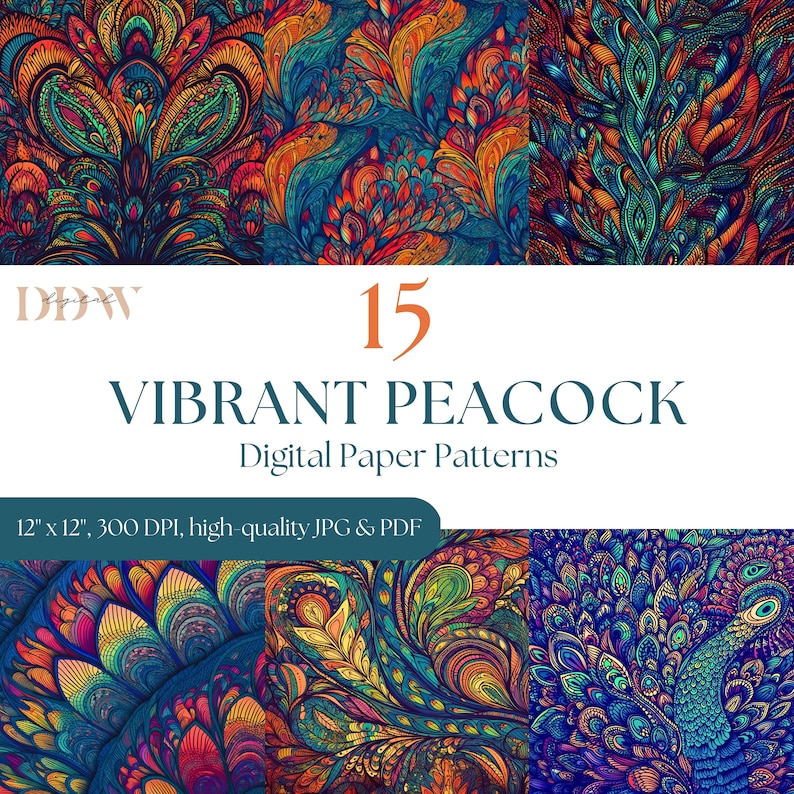 33 Mega Pack Peacock Feathers Digital Paper Pack 12x12inches 300DPI ...