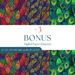 33 Mega Pack Peacock Feathers Digital Paper Pack 12x12inches 300DPI ...