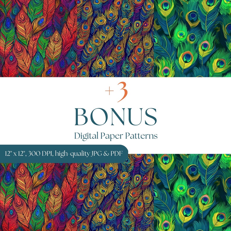 33 Mega Pack Peacock Feathers Digital Paper Pack 12x12inches 300DPI ...