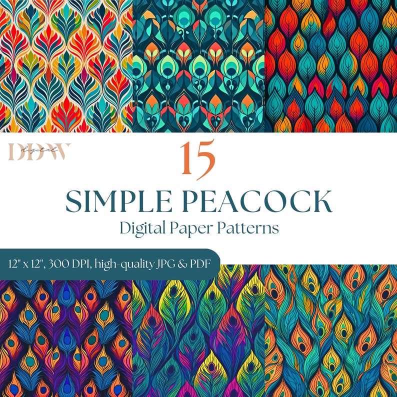 33 Mega Pack Peacock Feathers Digital Paper Pack 12x12inches 300DPI ...