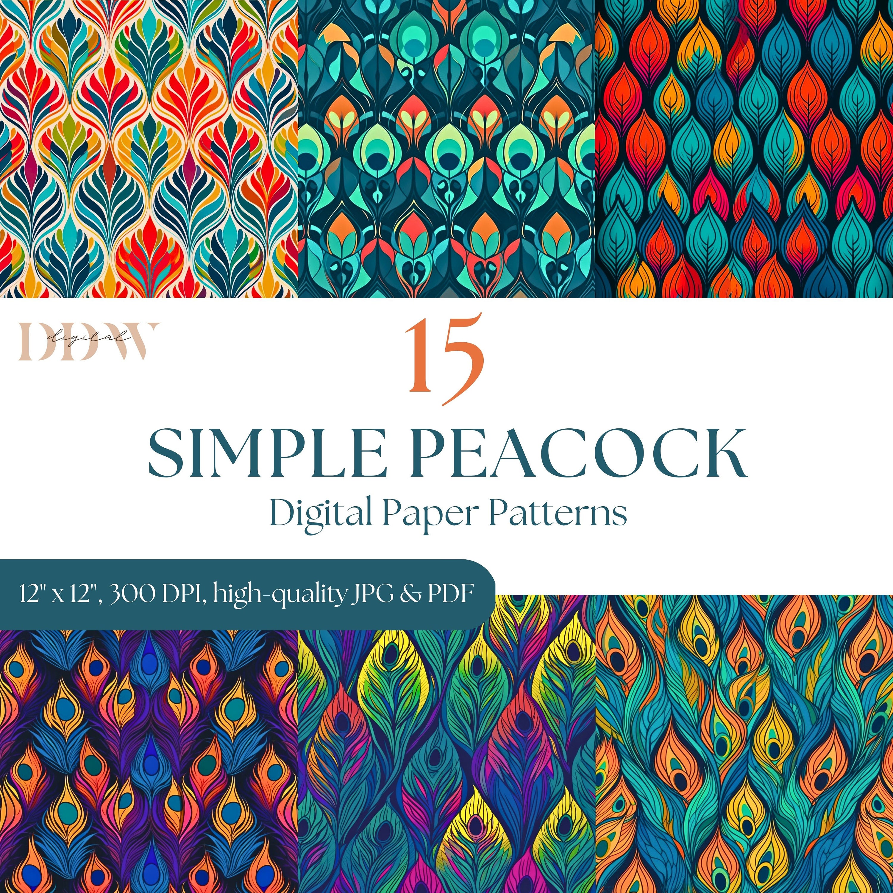 33 Mega Pack Peacock Feathers Digital Paper Pack 12x12inches 300DPI ...