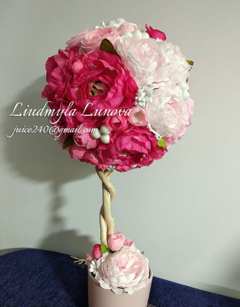 Hand Made Crafts, Topiary Tree, Pink Flowers, Roses Topiary Mothers ...