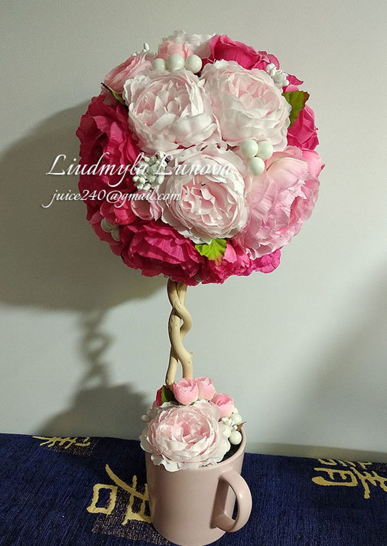 Hand Made Crafts, Topiary Tree, Pink Flowers, Roses Topiary Mothers ...