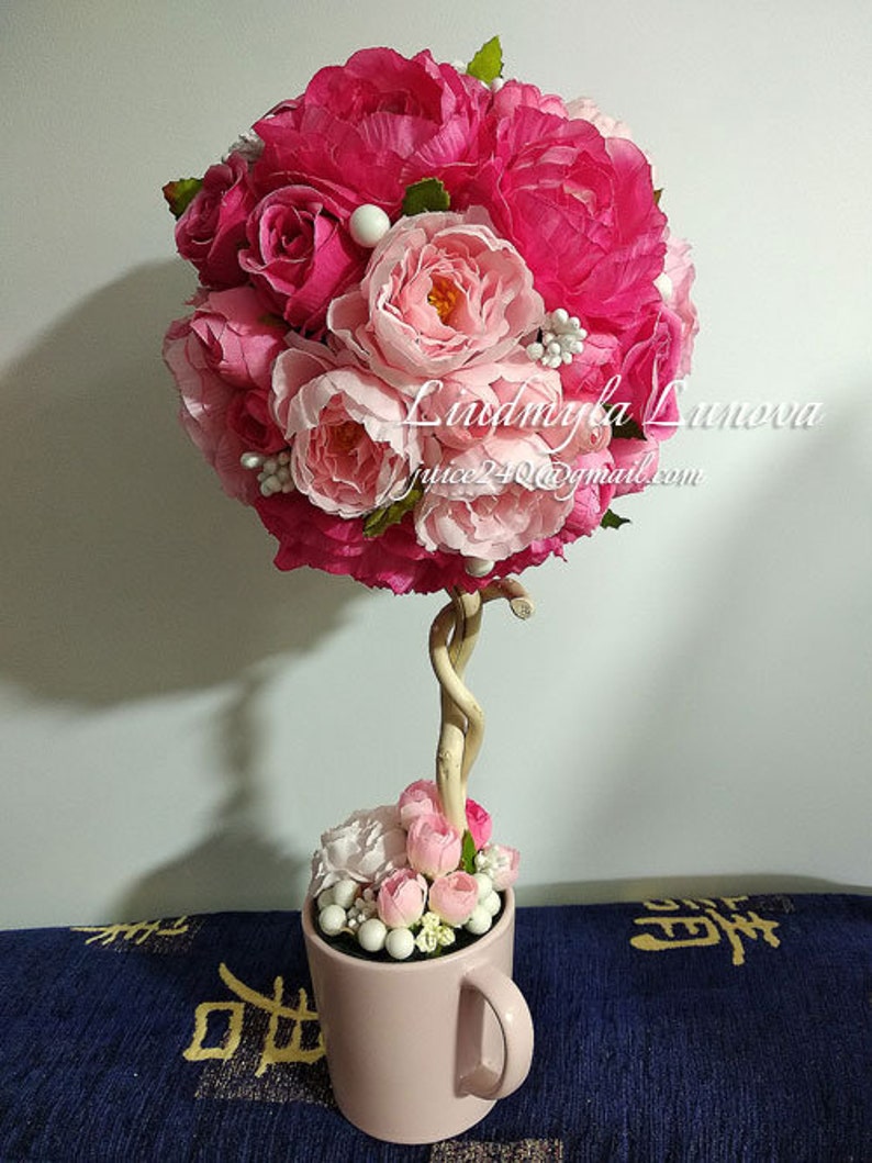 Hand Made Crafts, Topiary Tree, Pink Flowers, Roses Topiary Mothers ...