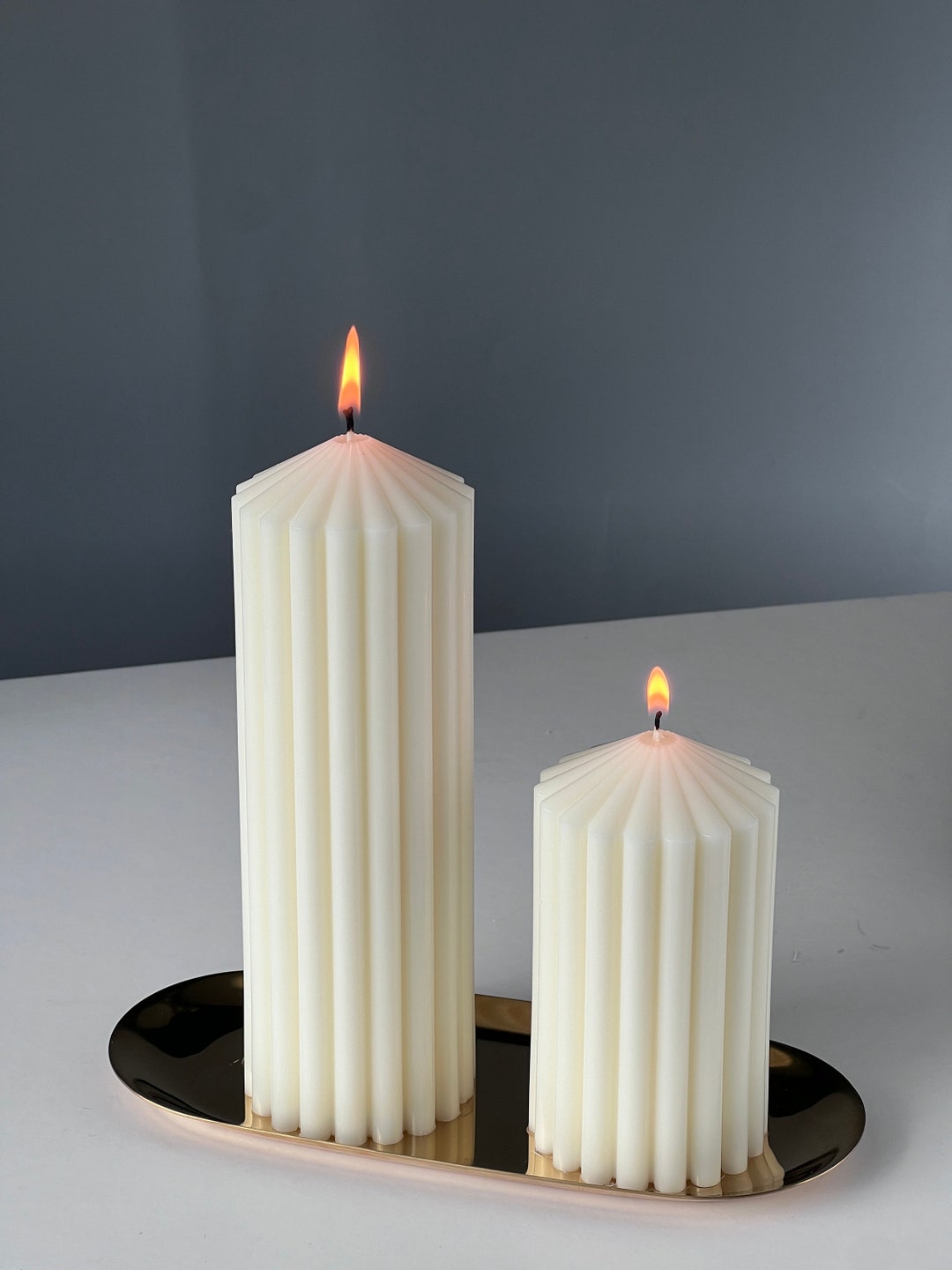 Ribbed Pillar Candle Set, Luxury Candle, Aesthetic Table Decor ...