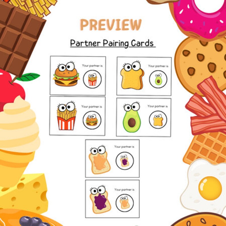 Partner Pairing Cards Food Edition Classroom Cards Classroom Pairs ...