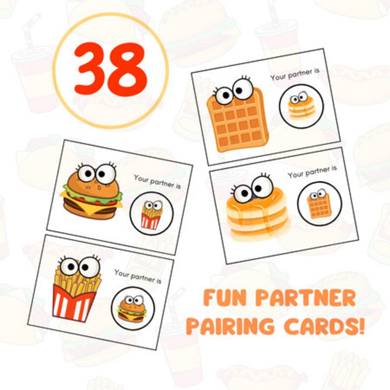 Partner Pairing Cards Food Edition Classroom Cards Classroom Pairs ...