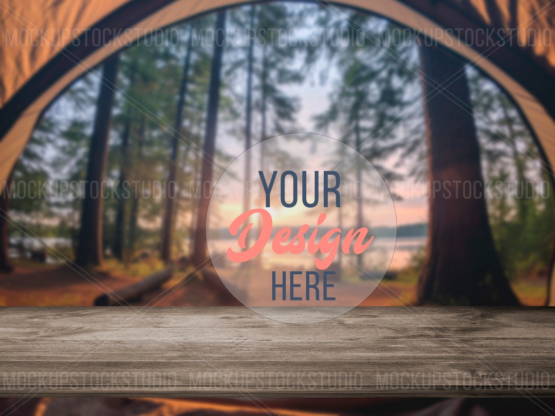 Camping Outdoor Background Mock Up, Rustic Wood Table Mockup for ...