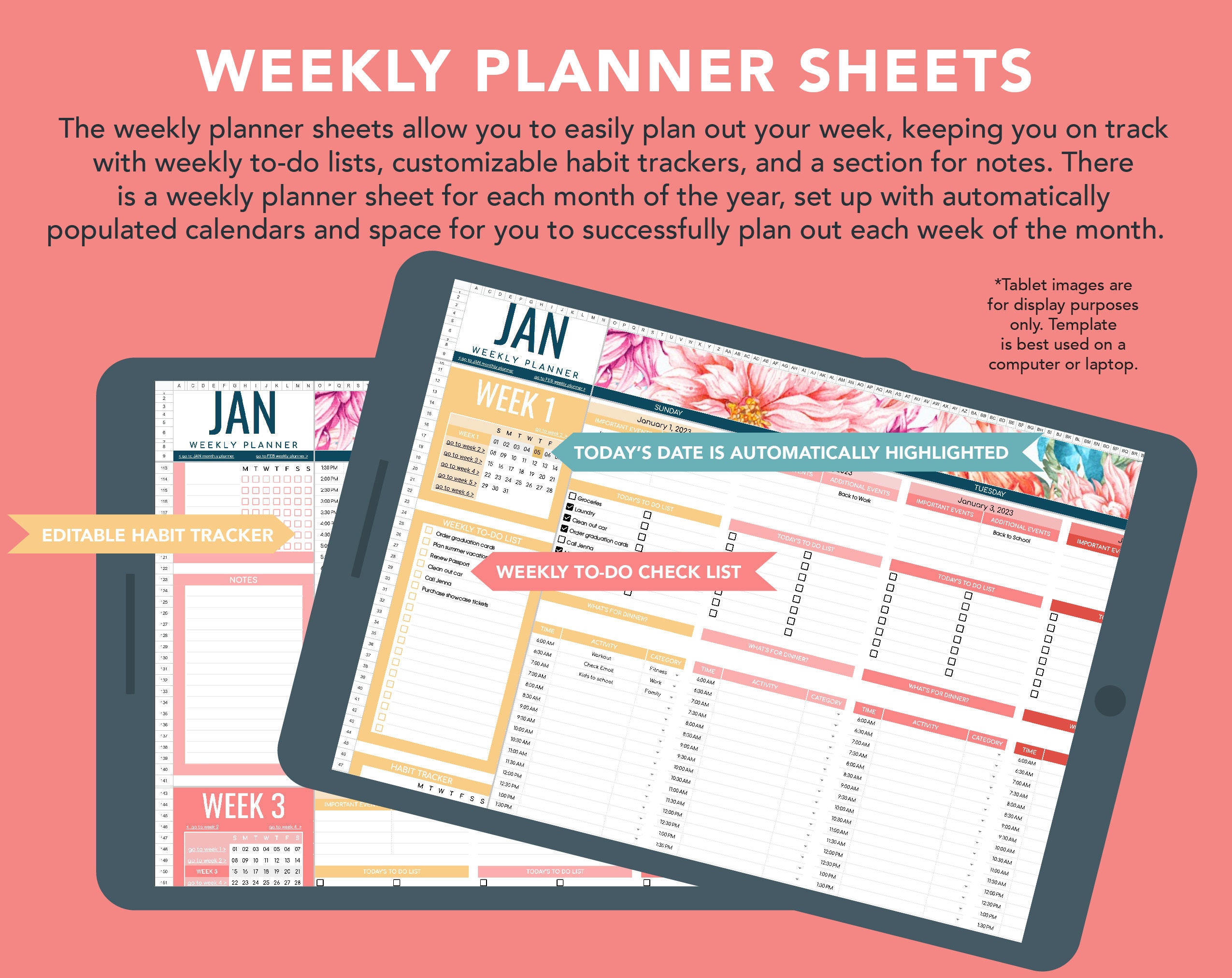 Google Sheets Digital Calendar Productivity Planner With Habit Trackers ...