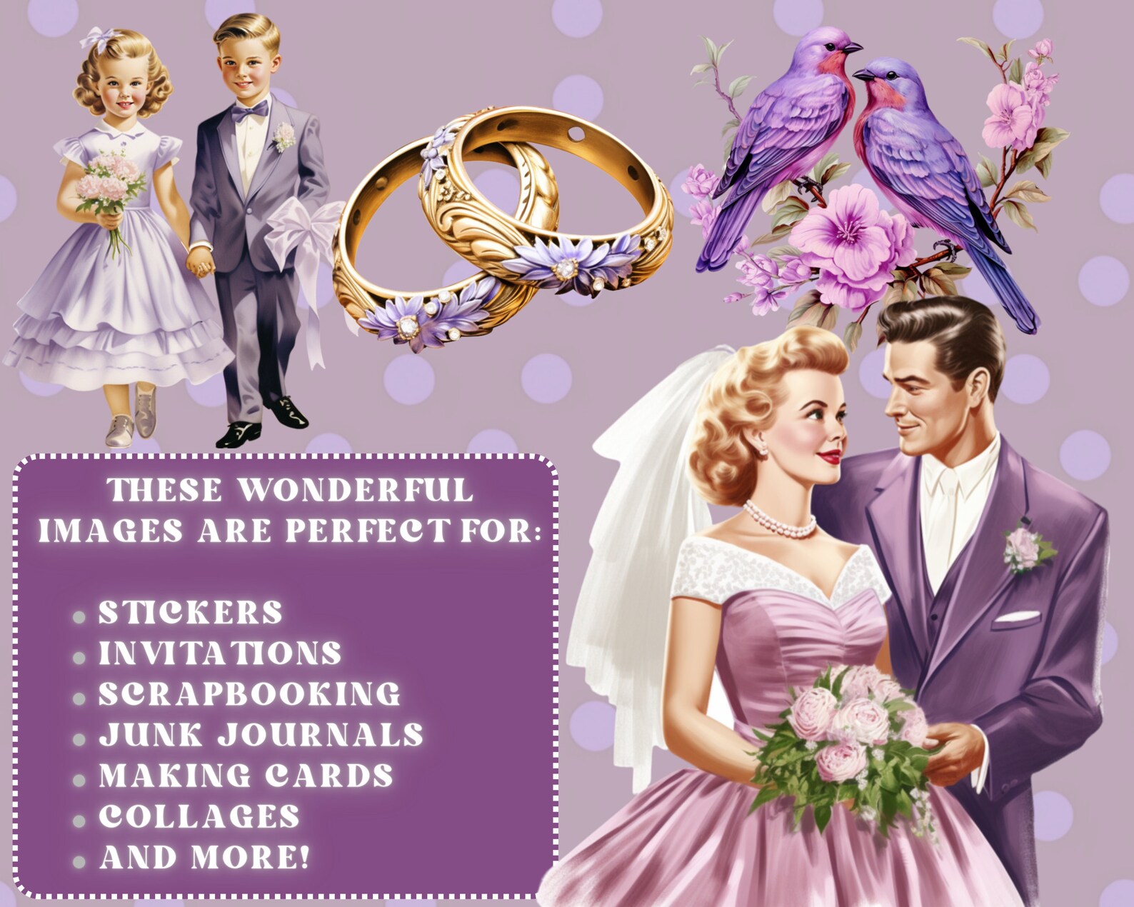 Purple Wedding Clipart Lavender Wedding Clip Art, Retro Wedding ...