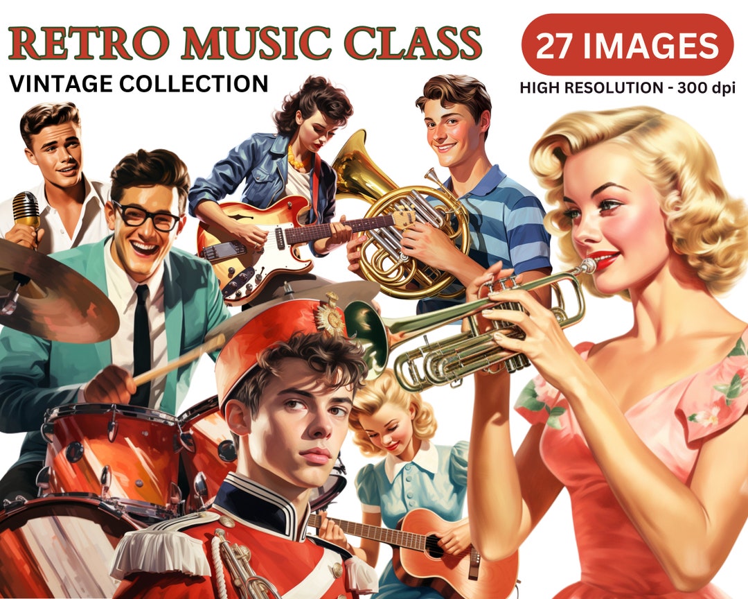 Retro School Clipart - Vintage Music Class, Retro School Boy Clip Art ...