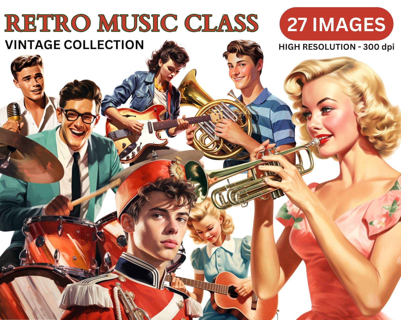Retro School Clipart Vintage Music Class, Retro School Boy Clip Art ...