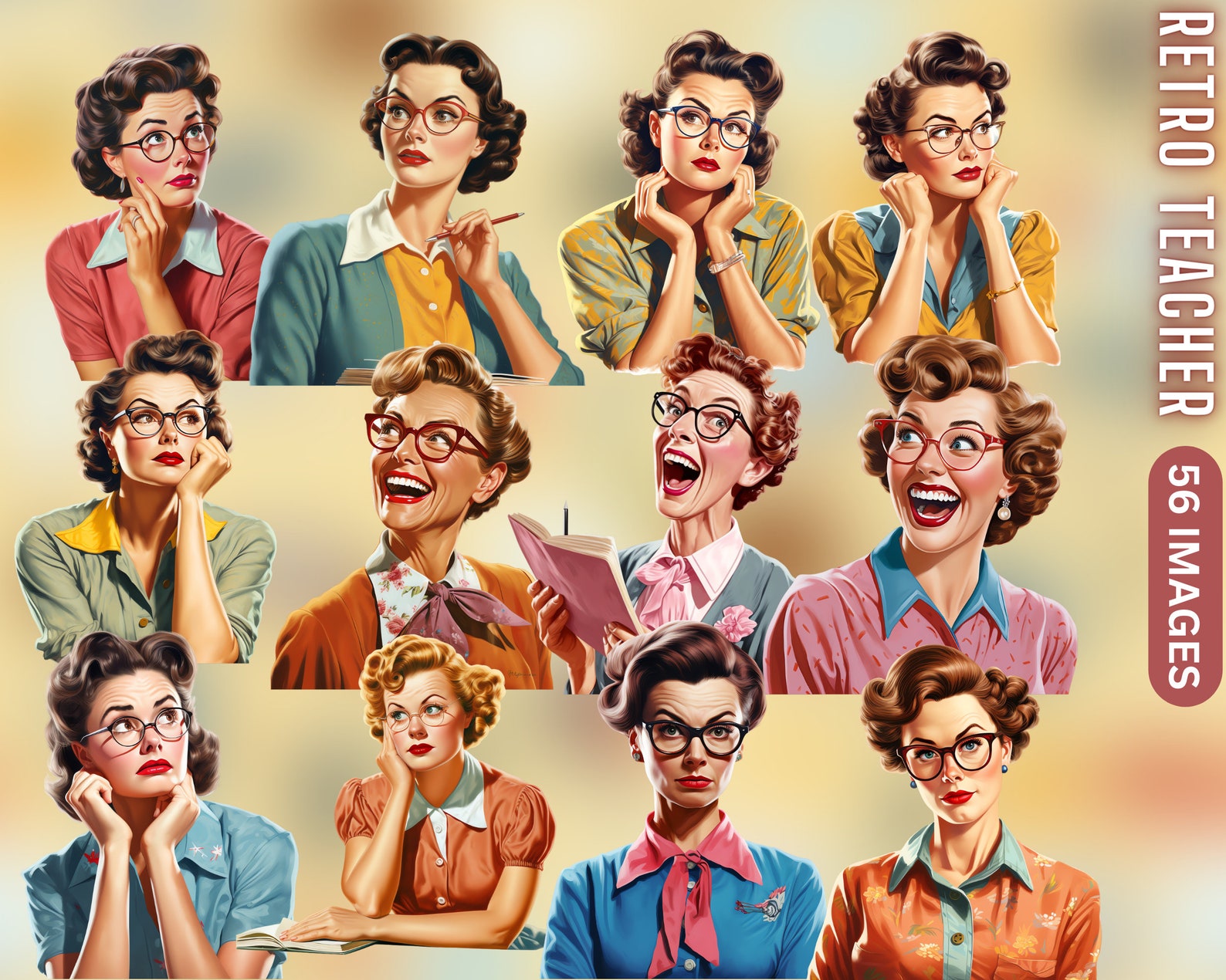 Retro Teacher Clipart 50s Vintage Old School Clip Art, Wwii, Teacher ...