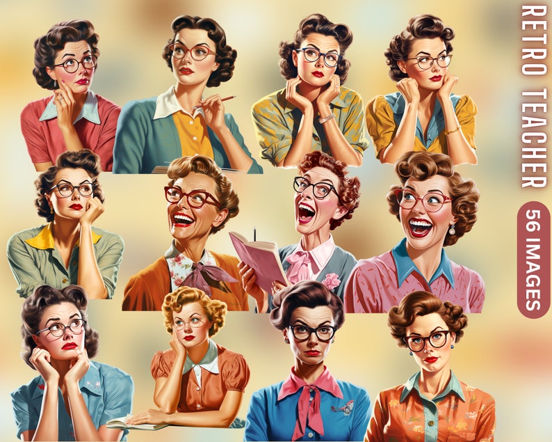 Retro Teacher Clipart 50s Vintage Old School Clip Art, Wwii, Teacher ...