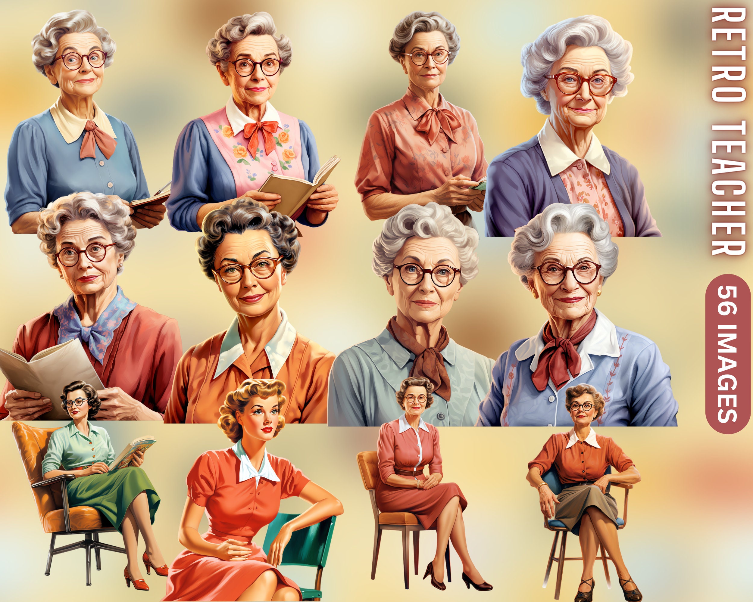 Retro Teacher Clipart 50s Vintage Old School Clip Art, Wwii, Teacher ...