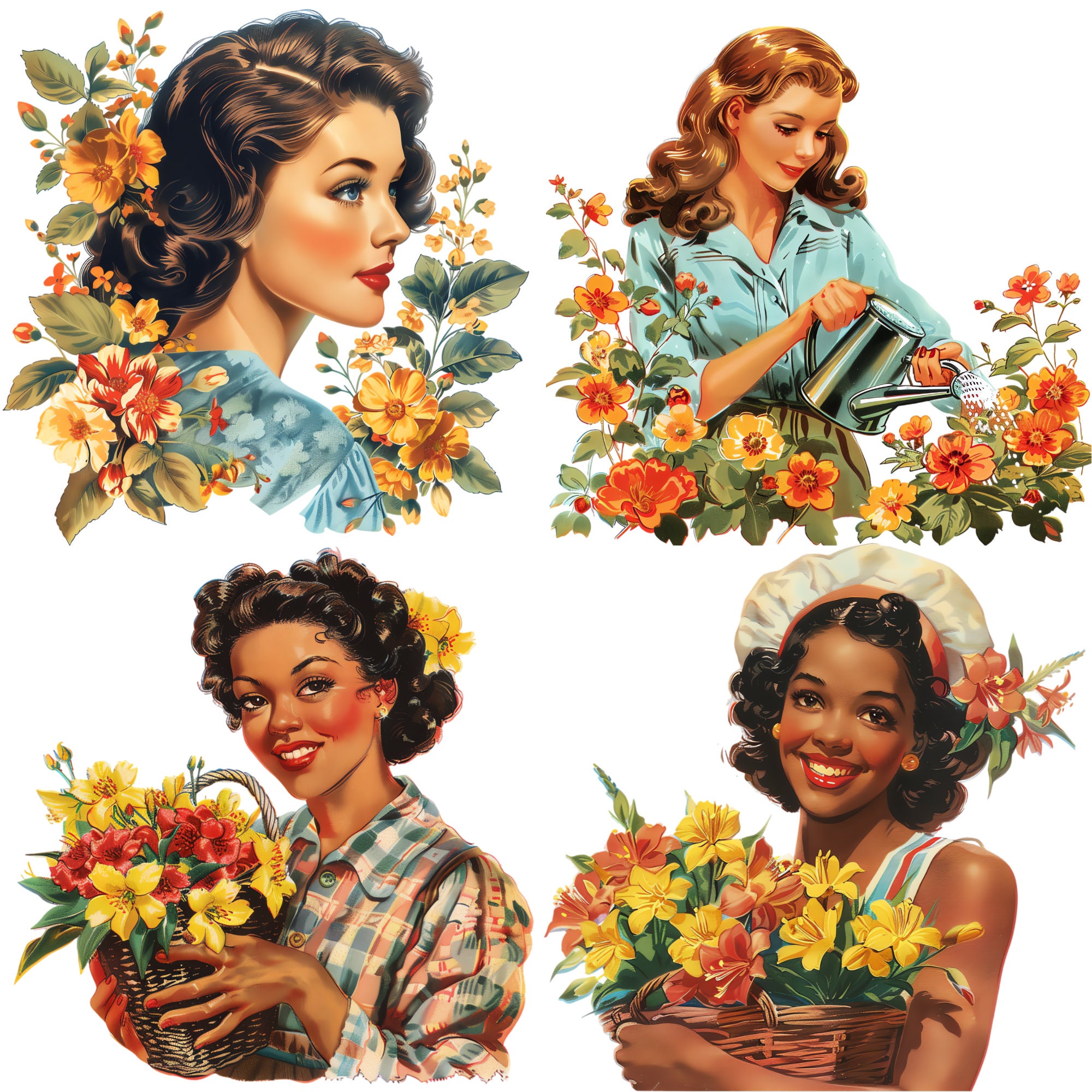 Retro Spring Women Clipart - Vintage 1950s Fashion Illustrations ...