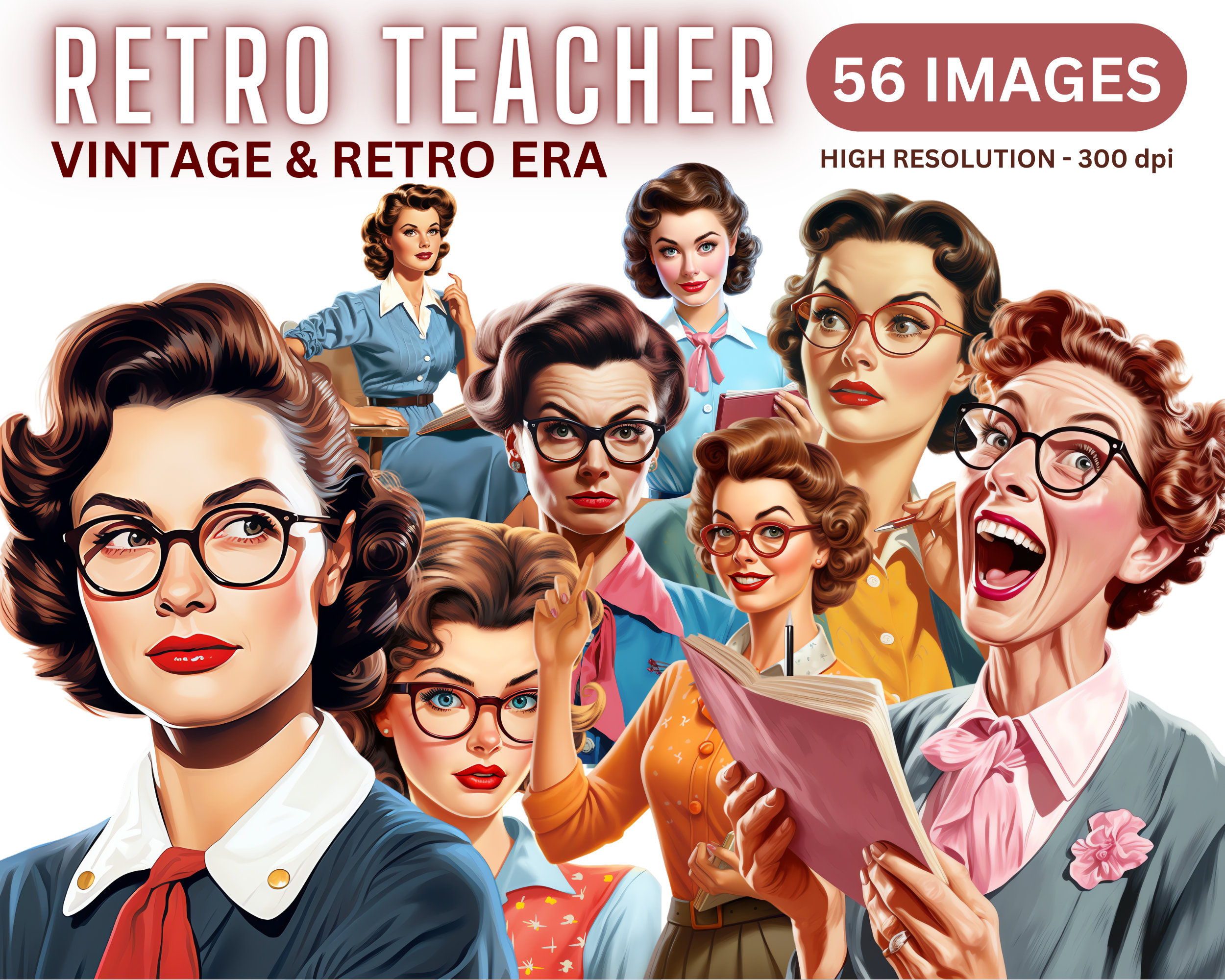 Retro Teacher Clipart 50s Vintage Old School Clip Art, Wwii, Teacher ...